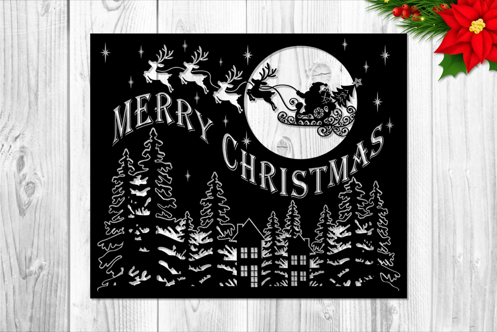 Christmas Scene Silhouette Design SVG Clipart Rectangle Decor Clip Art ...