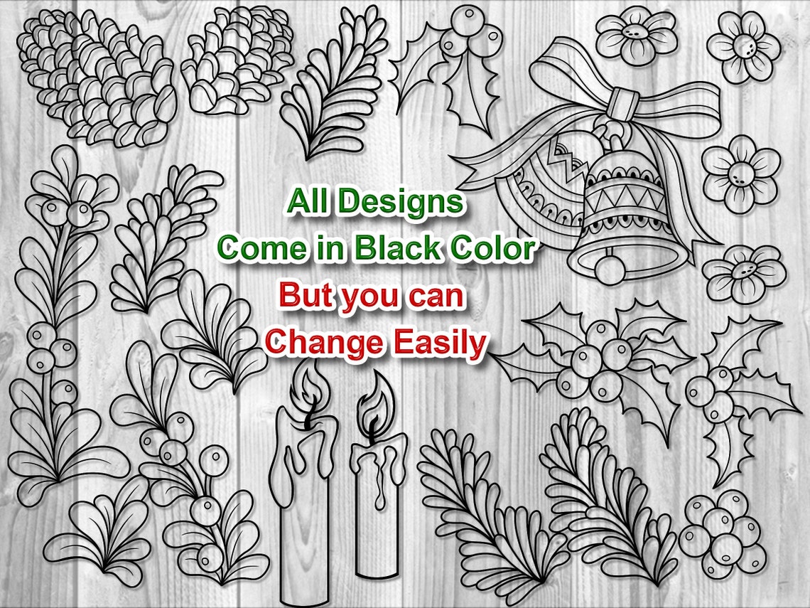 Christmas Elements SVG Line Art Design Clipart Set Decor | Etsy