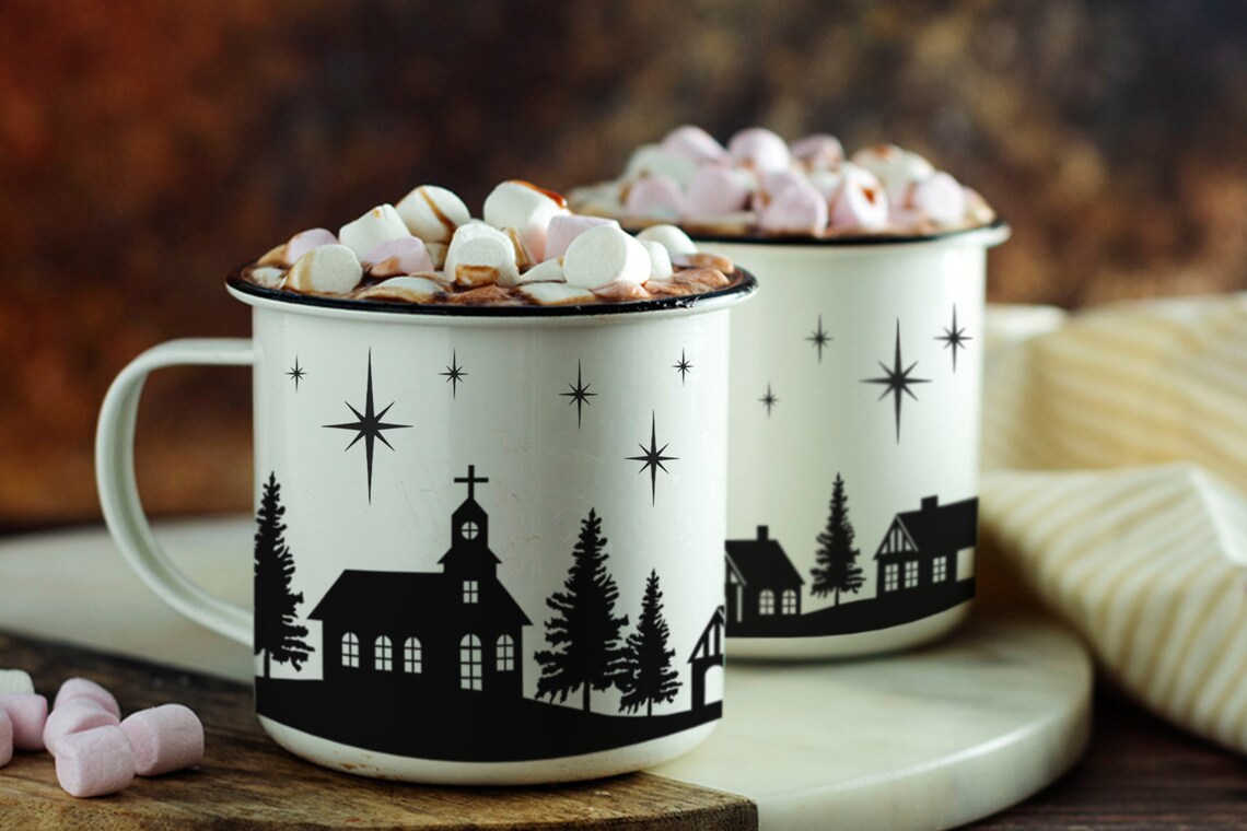 Christmas Scene SVG Silhouette Design Clipart Set Decor - Etsy