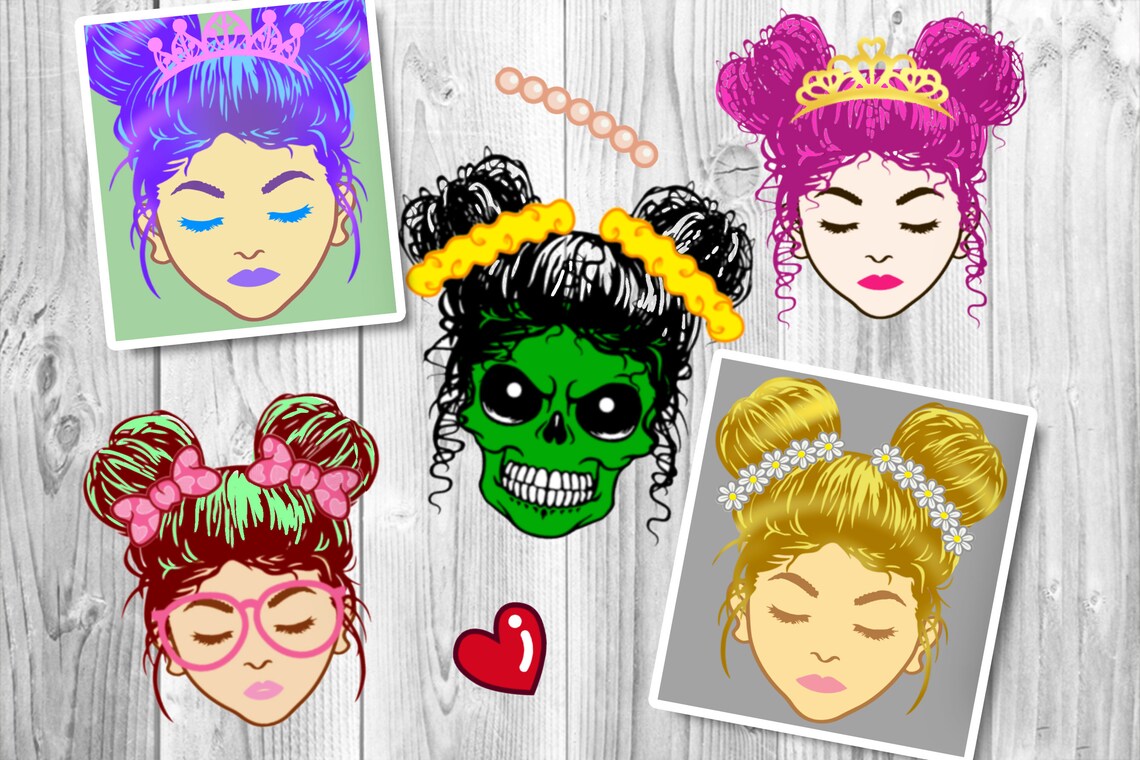 Little Princess Messy Space Bun & Skull Lady Stamp Brush Set - Etsy
