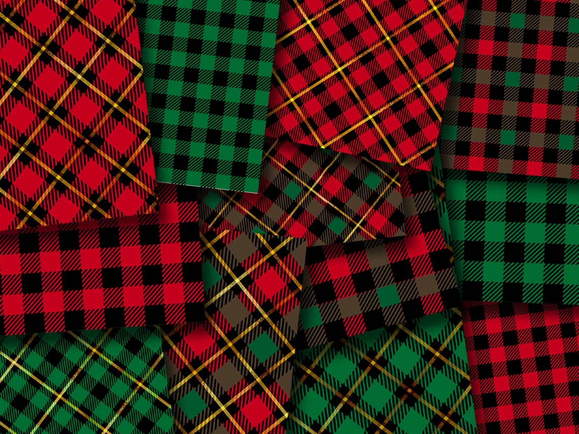 Christmas Plaid Digital Paper: Gold Glitter Seamless Patterns (12x12 ...