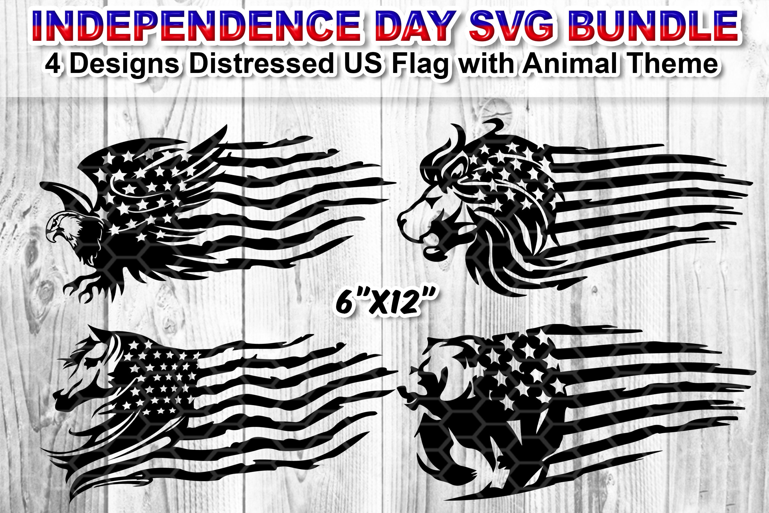 4 in 1 Independence Day Silhouette US Flag With 4 Animal Theme lion ...