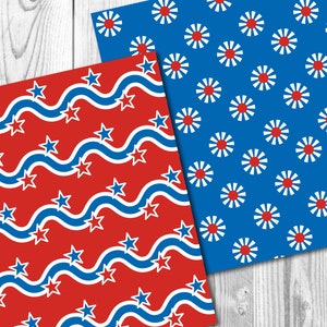 4th of July Digital Paper Set 1 - Red White and Royal Blue American ...