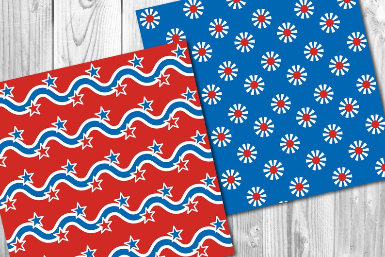 4th of July Digital Paper Set 1 Red White and Royal Blue American Flag ...