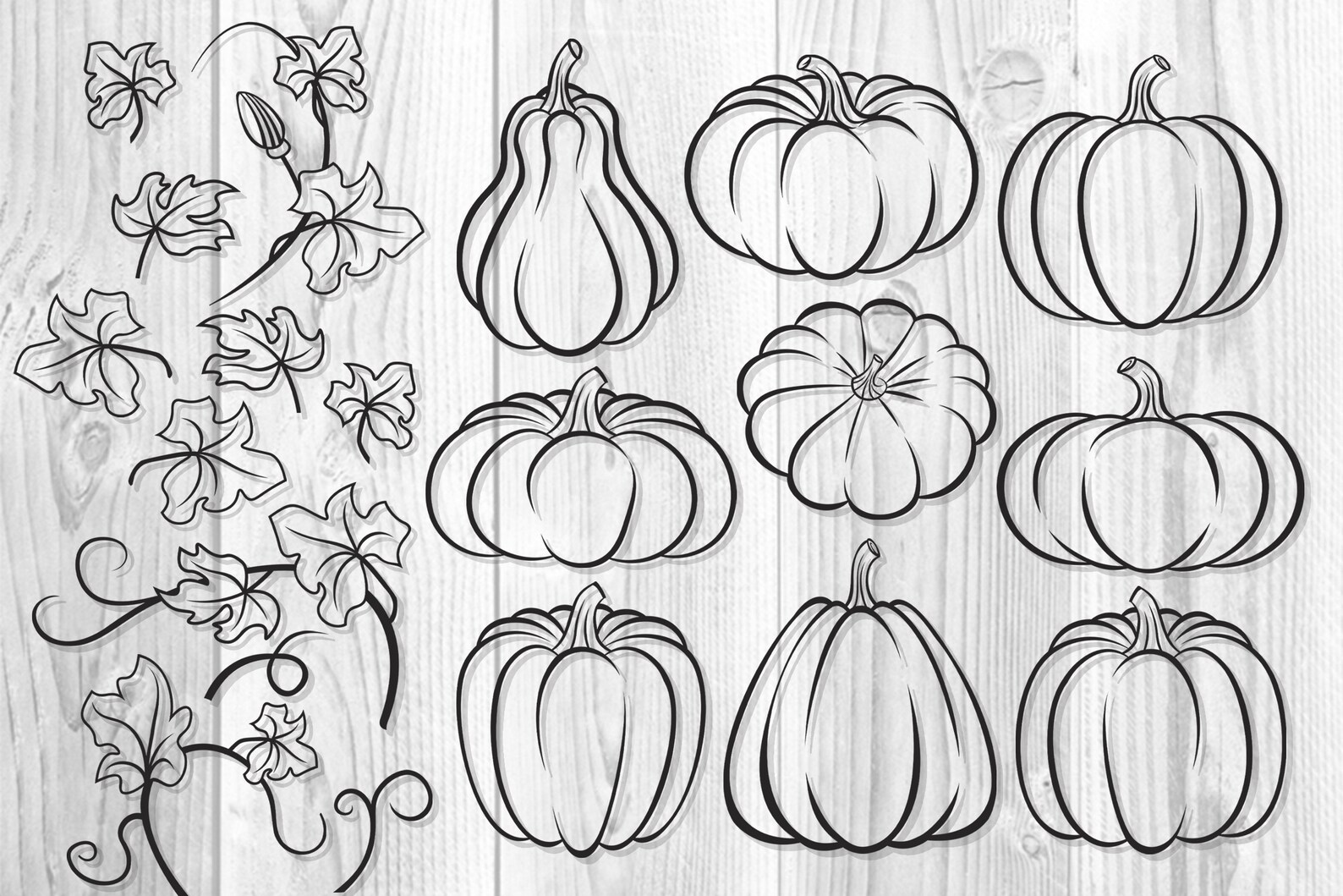 Halloween Line Art Pumpkins SVG Clipart Creative DIY Projects, Lineart ...