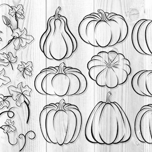 Halloween Line Art Pumpkins SVG Clipart Creative DIY Projects, Lineart ...