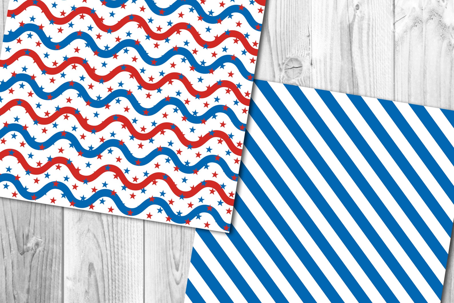 4th of July Digital Paper Set 5 Red White and Royal Blue American Flag ...