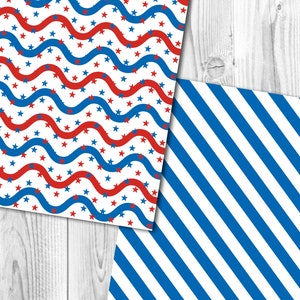 4th of July Digital Paper Set 5 - Red White and Royal Blue American ...