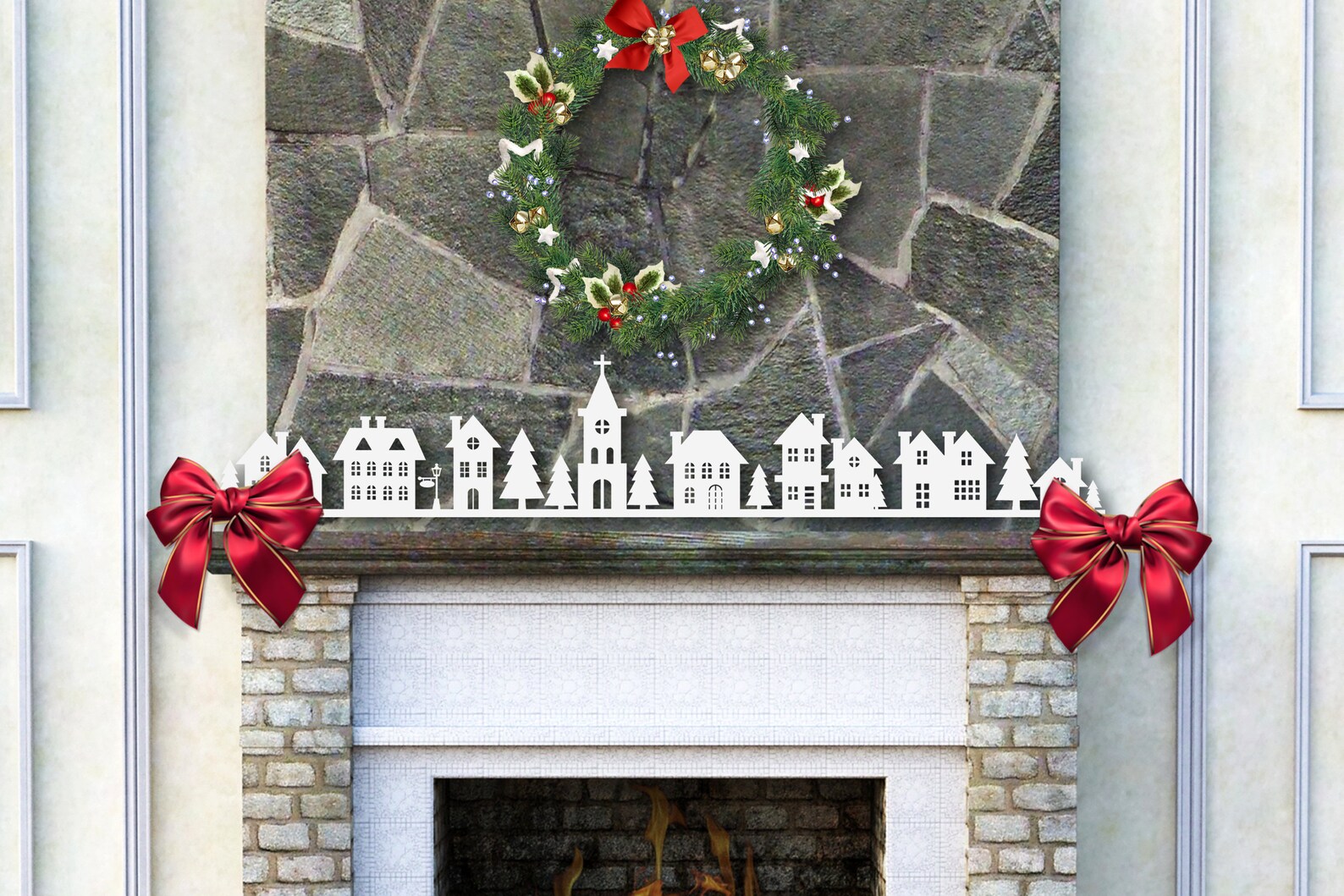 Christmas Night Buildings Scene SVG Silhouette Design Clipart - Etsy