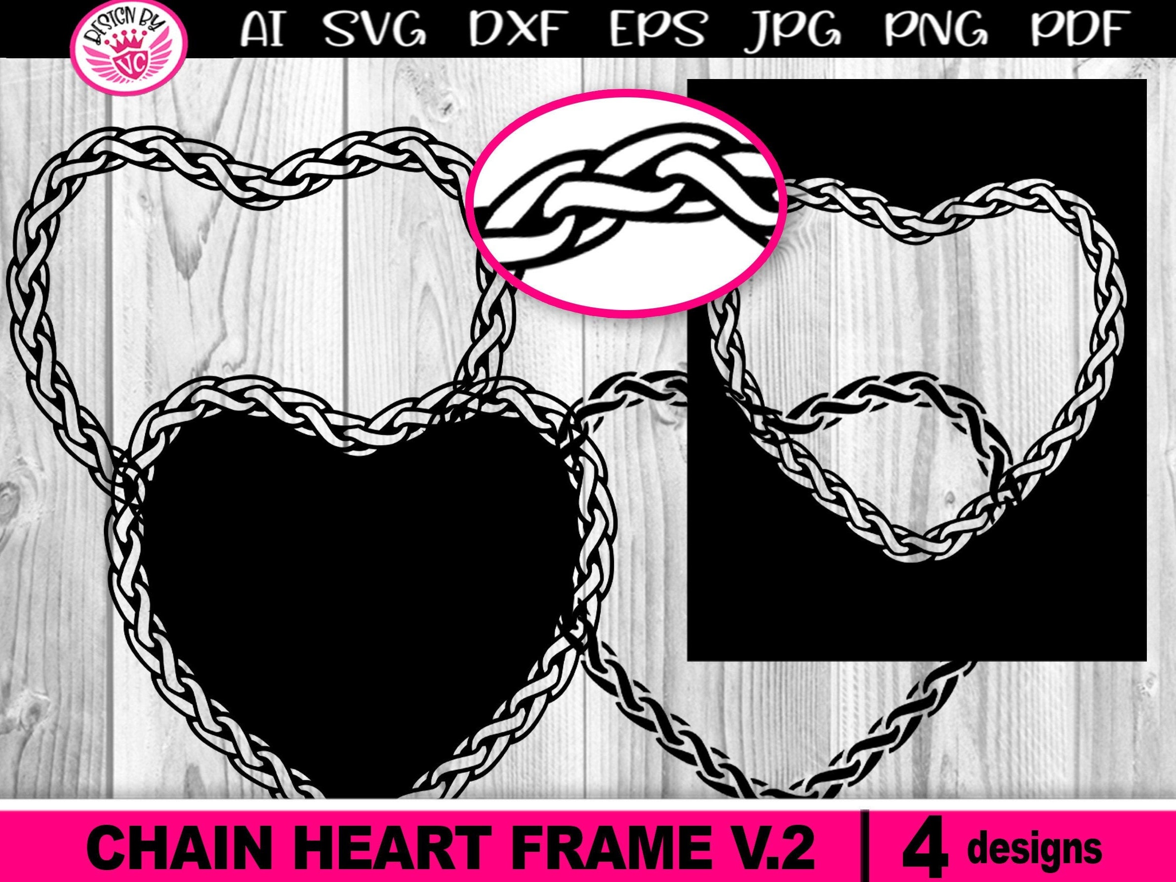 Valentine Heart Shape Frame Border Template With Medium Size Chain ...