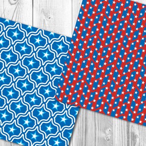 4th of July Digital Paper Set 2 - Red White and Royal Blue American ...