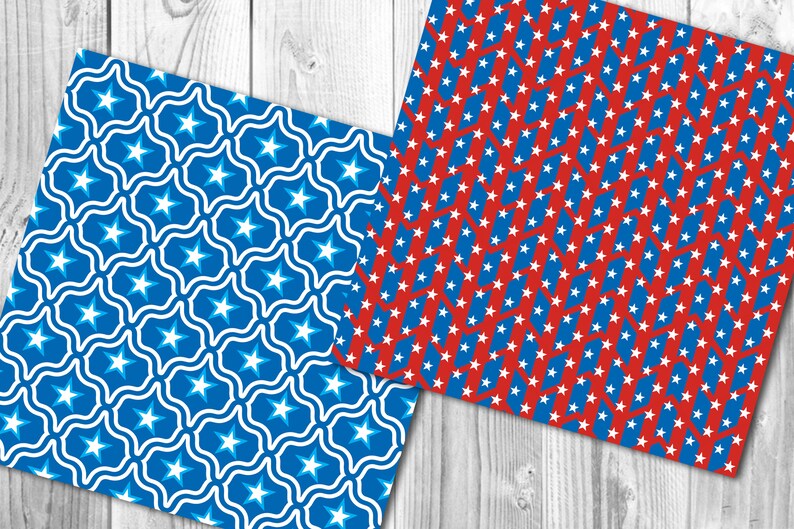 4th of July Digital Paper Set 2 - Red White and Royal Blue American ...