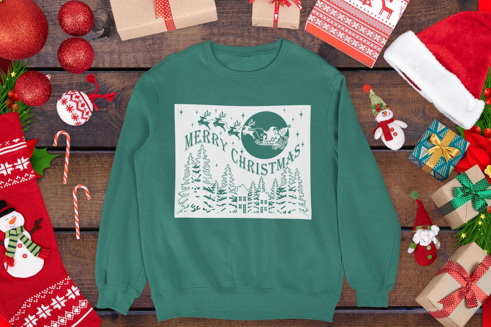 Christmas Scene Silhouette Design SVG Clipart Rectangle Decor Clip Art ...