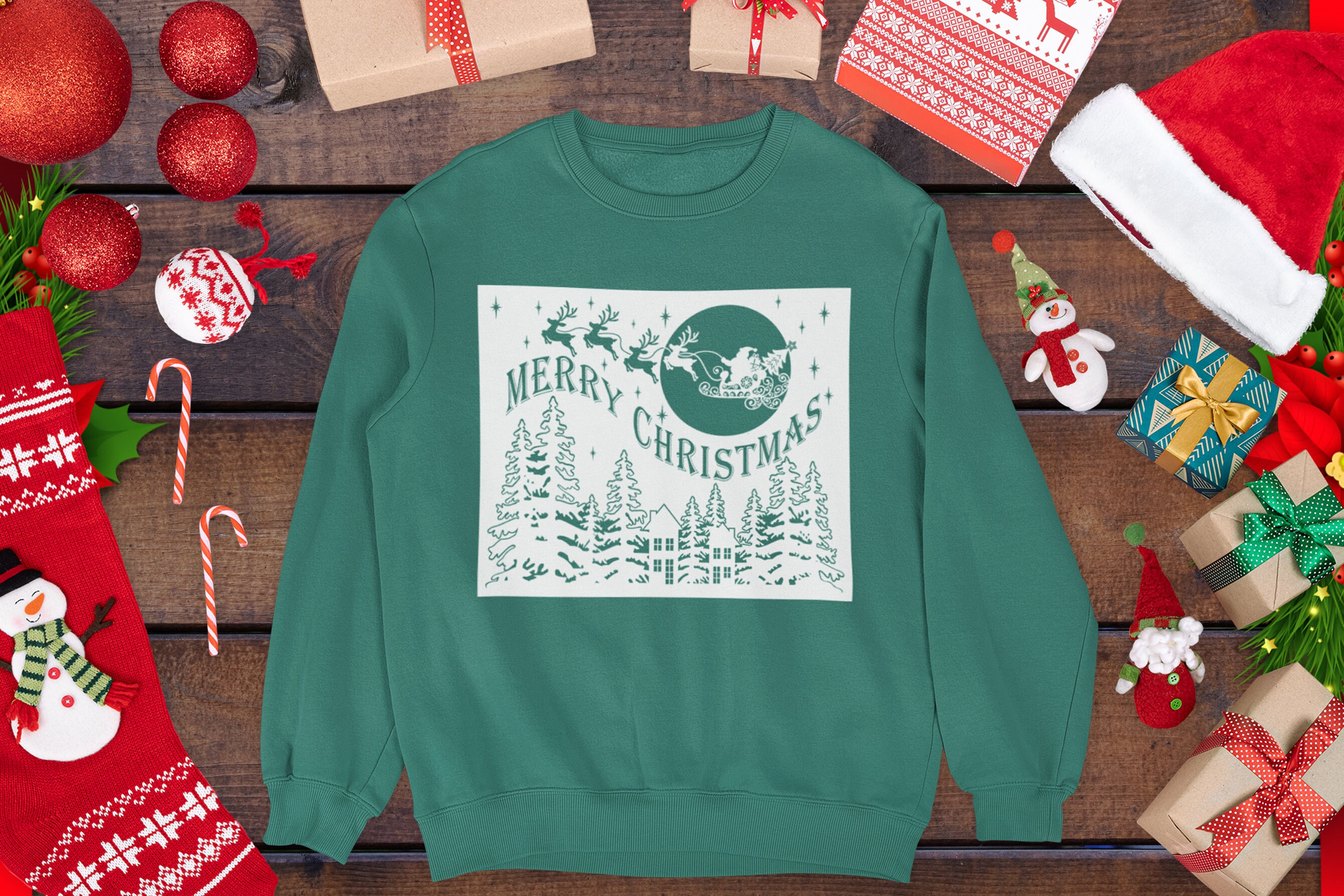 Christmas Scene Silhouette Design SVG Clipart Rectangle Decor Clip Art ...