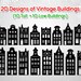 Vintage Buildings SVG 3 Designs, Silhouette - Outline White BG ...