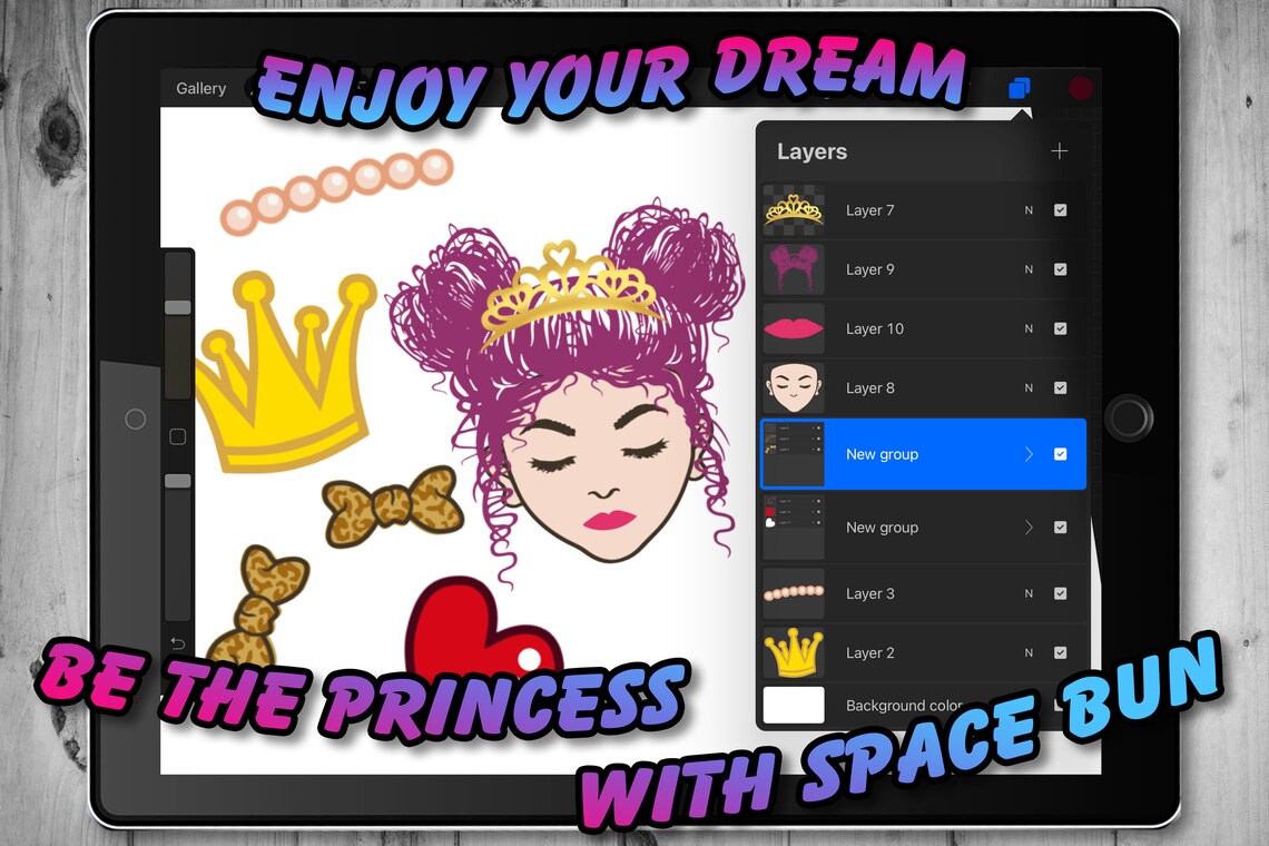 Little Princess Messy Space Bun & Skull Lady Stamp Brush Set - Etsy