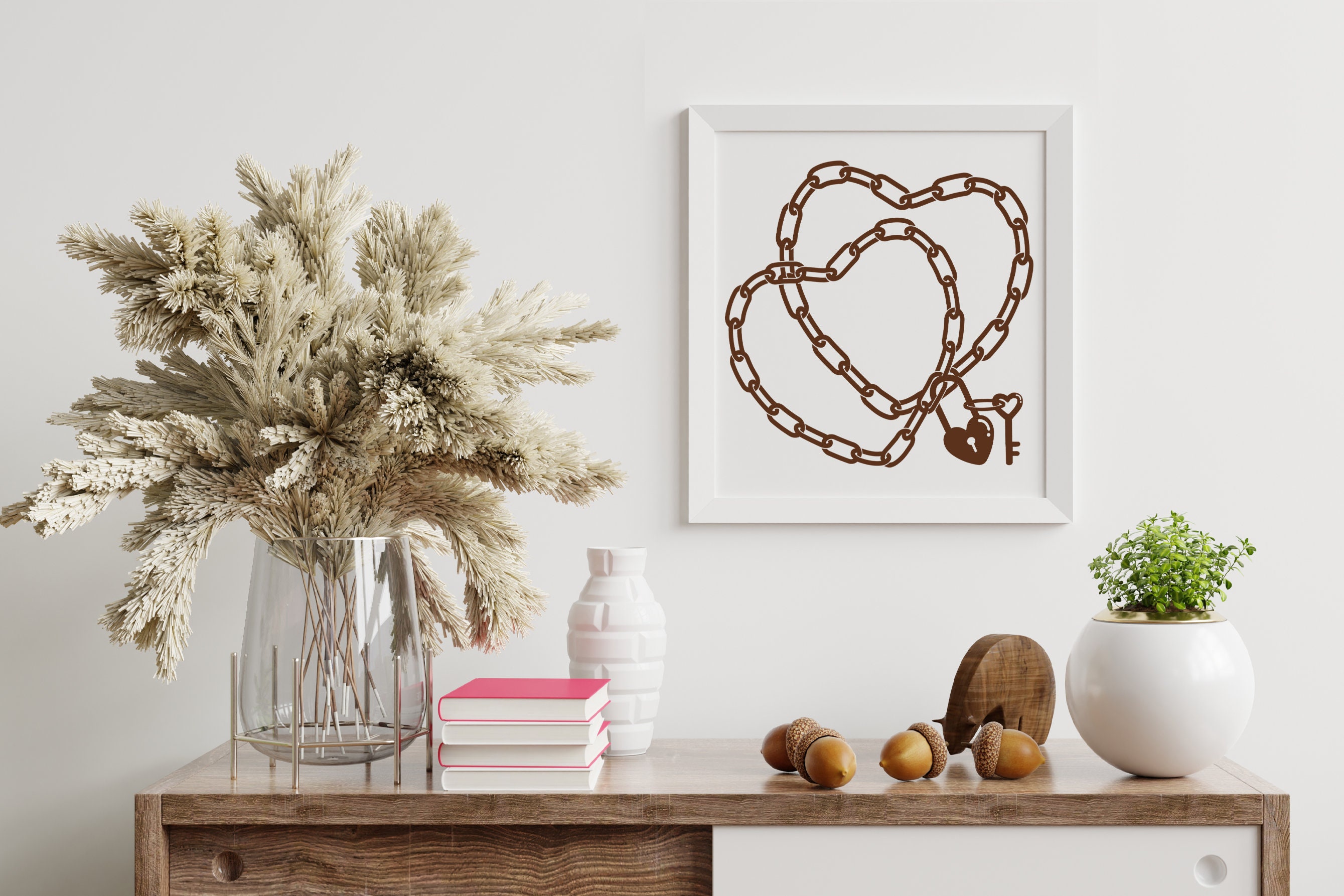 Valentine Chain Hearts Locked With Key SVG, Love Silhouette Cut File - Etsy