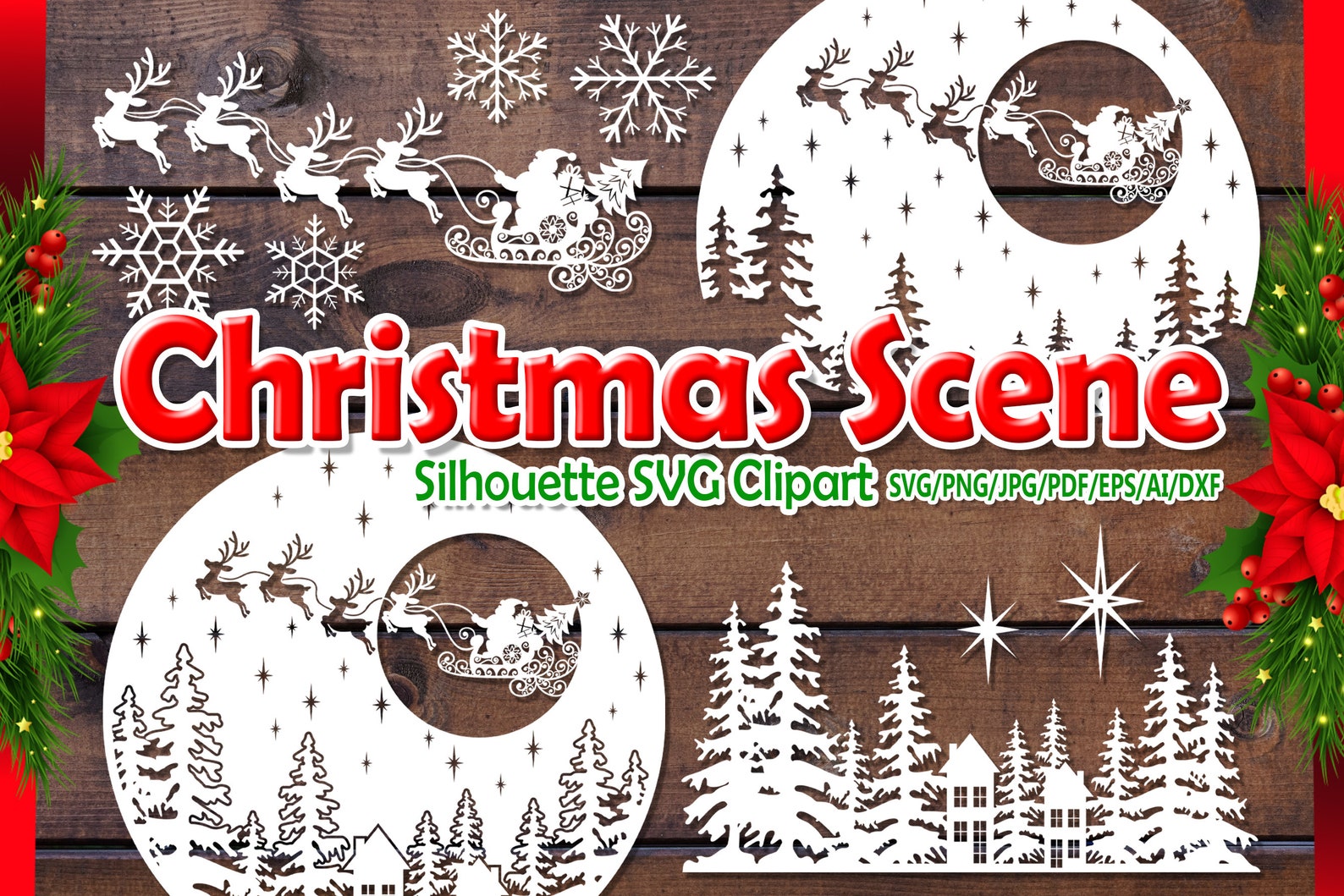 Merry Christmas Scene Builder SVG Clipart Circle Design Silhouette ...