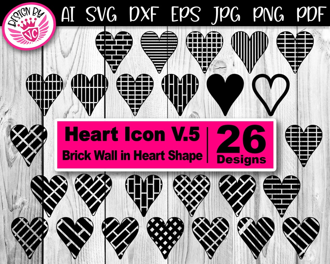 Heart Icon V-5 Brick Wall in Heart Shape Instant Digital Download SVG ...