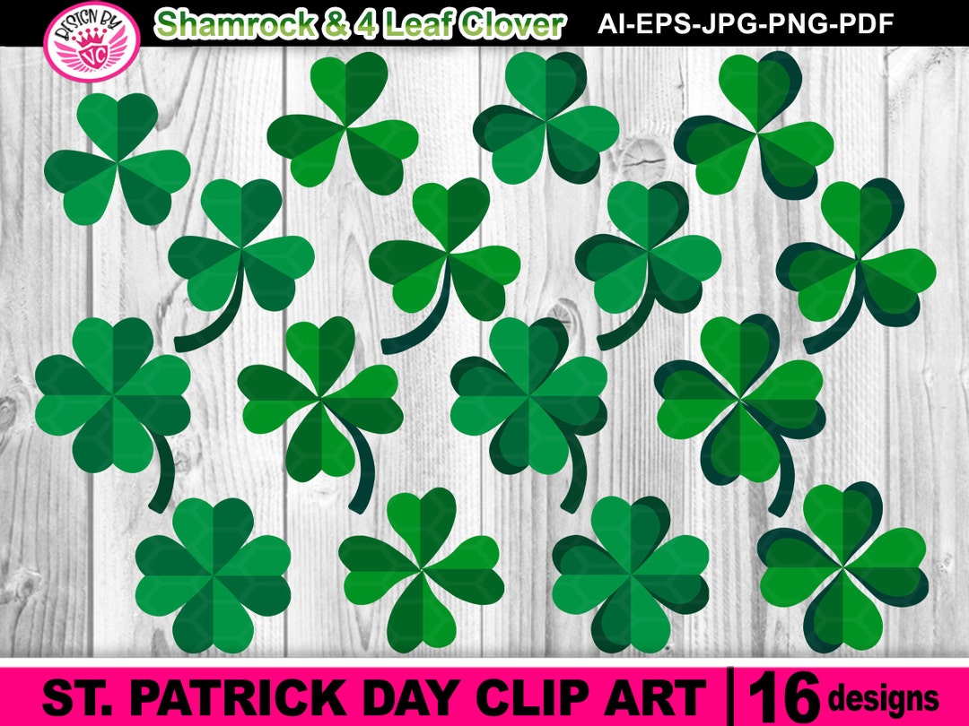 St. Patrick's Day Symbol Decorations Clip Art Shamrock and Four Leaf ...