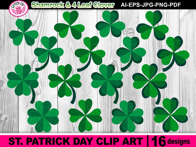 St. Patrick's Day Symbol Decorations Clip Art Shamrock and Four Leaf ...