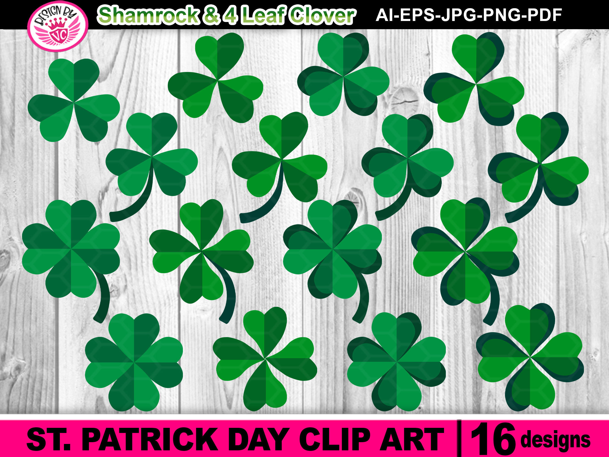 St. Patrick's Day Symbol Decorations Clip Art Shamrock and Four Leaf ...