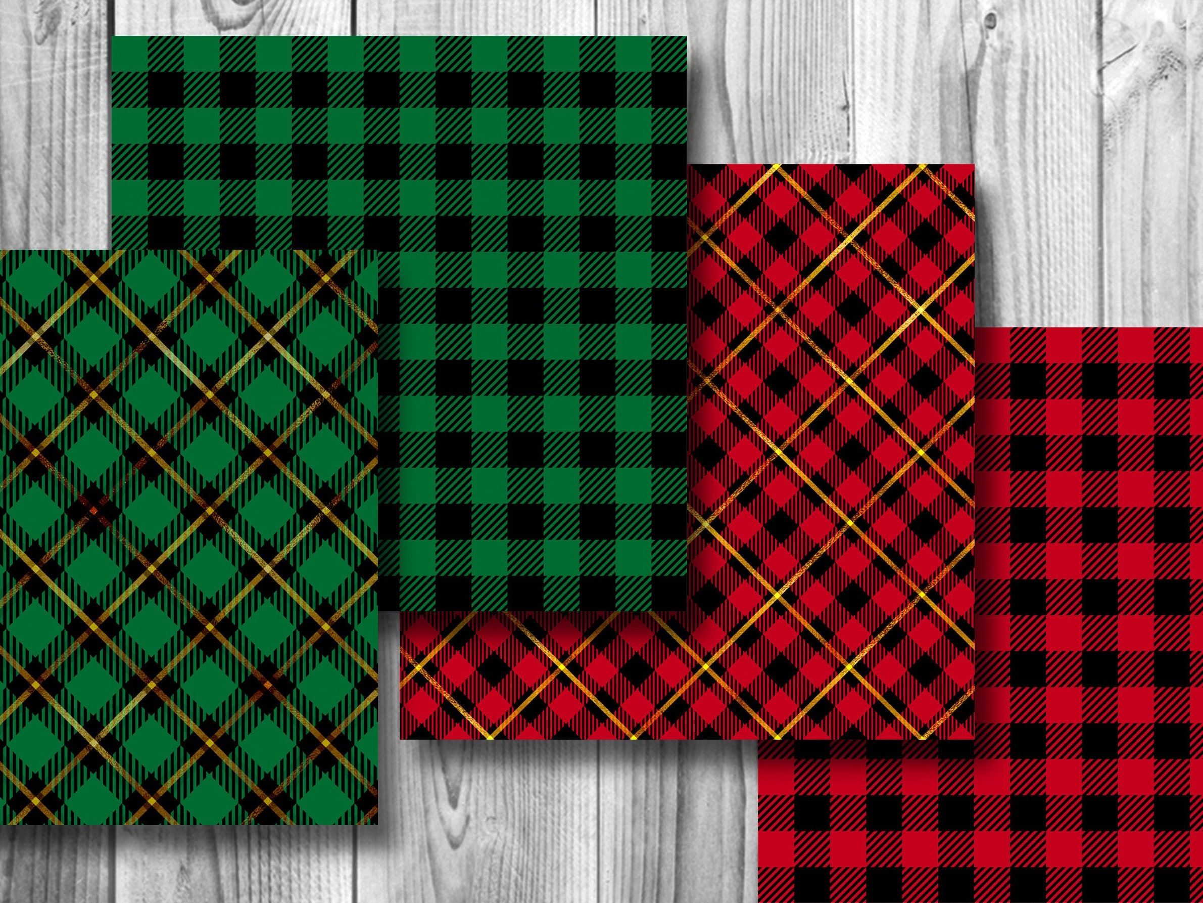 12 Christmas Plaid Pattern With Gold Glitter Decorations Seamless ...