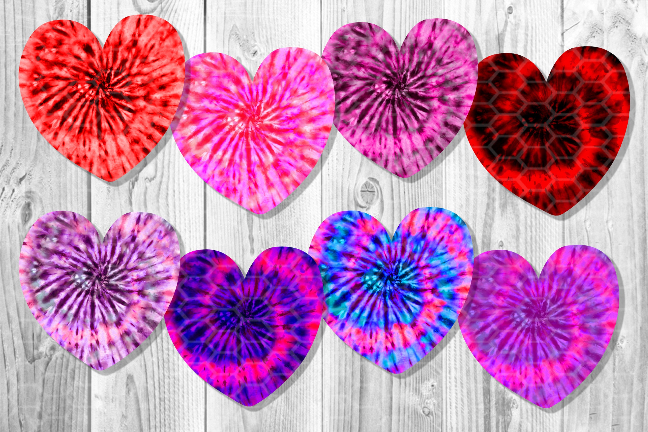 8 Tie Dye Hearts Sublimation PNG Clipart Set 1 Heart Shape Design ...