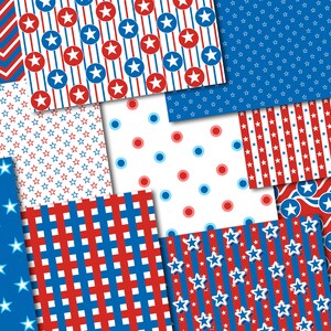 4th of July Digital Paper Set 6 - Red White and Royal Blue American ...