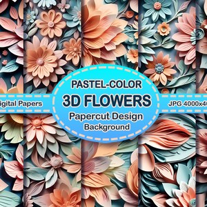 10 Simple Pastel Flower 3D Flowers Background Digital Paper Instant ...