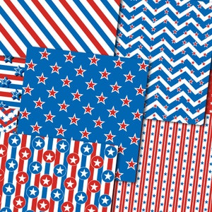 4th of July Digital Paper Set 7 - Red White and Royal Blue American ...
