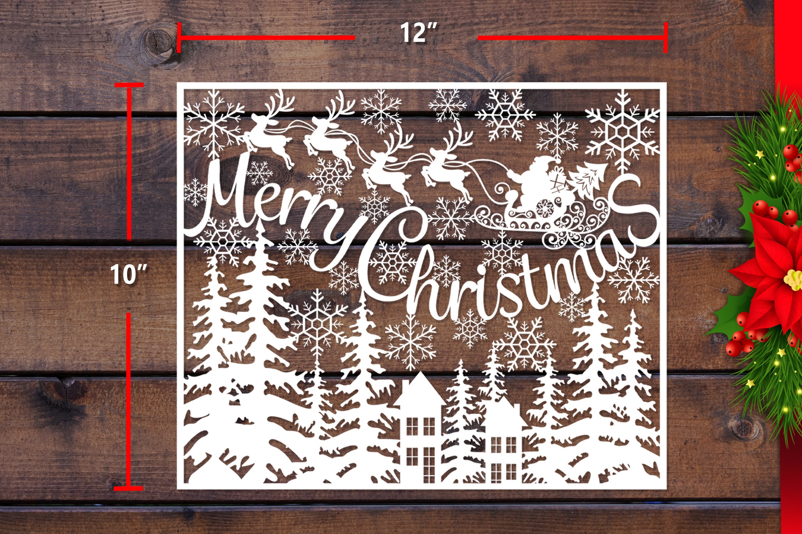Merry Christmas Scene Silhouette Rectangle Design SVG Clipart Decor ...