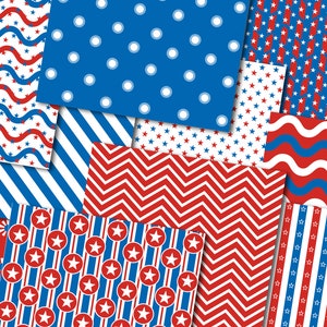 4th of July Digital Paper Set 5 - Red White and Royal Blue American ...