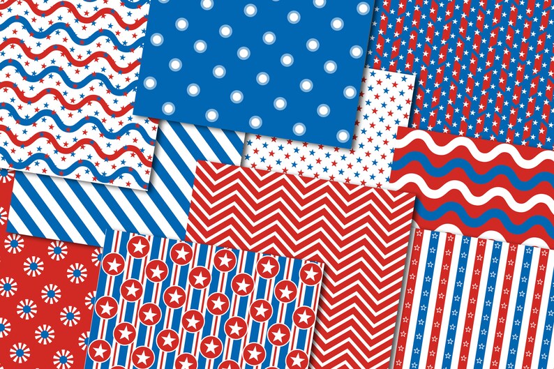 4th of July Digital Paper Set 5 Red White and Royal Blue - Etsy