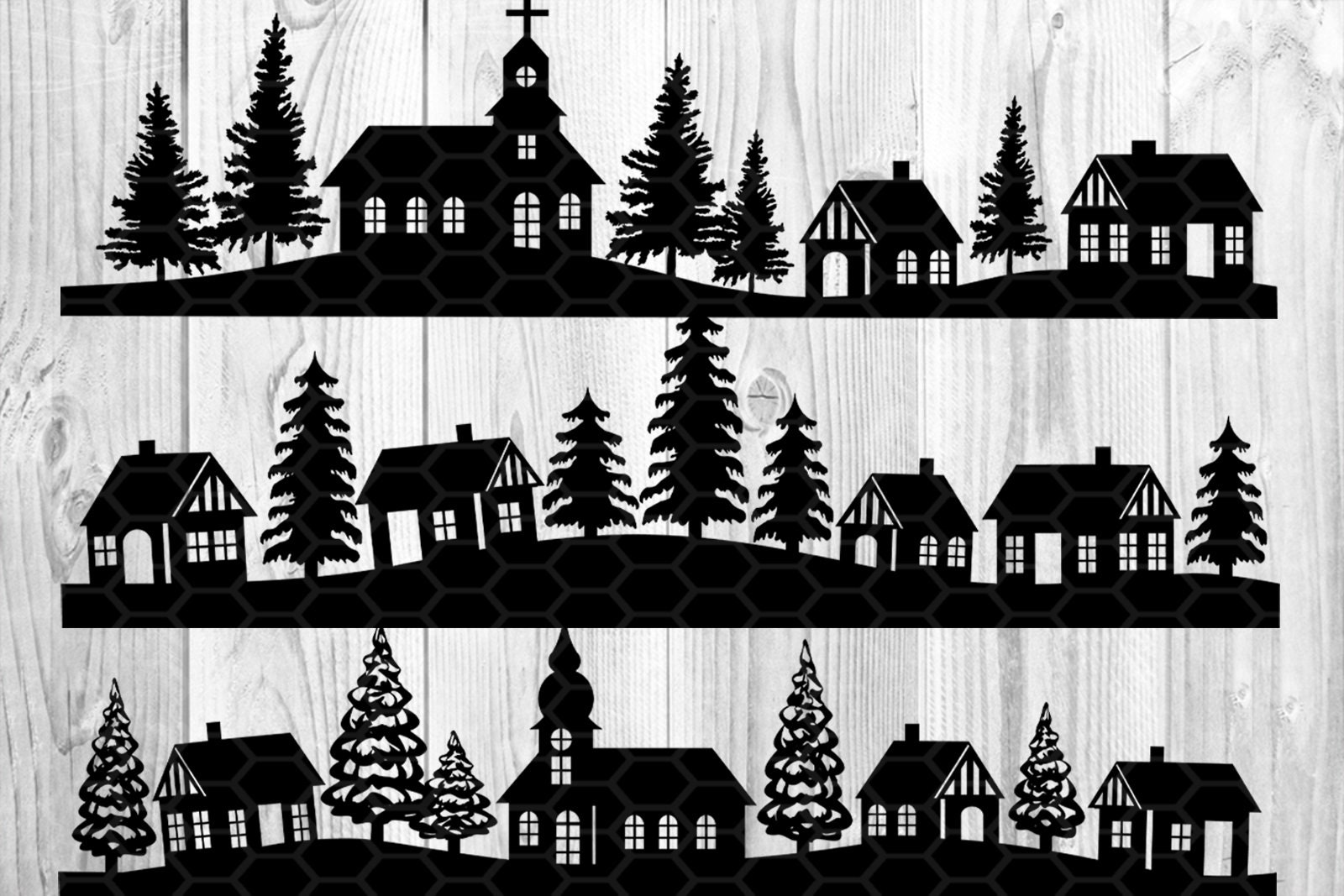 Christmas Scene SVG Silhouette Design Clipart Set Decor - Etsy