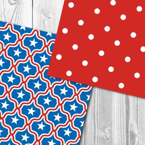 4th of July Digital Paper Set 3 - Red White and Royal Blue American ...