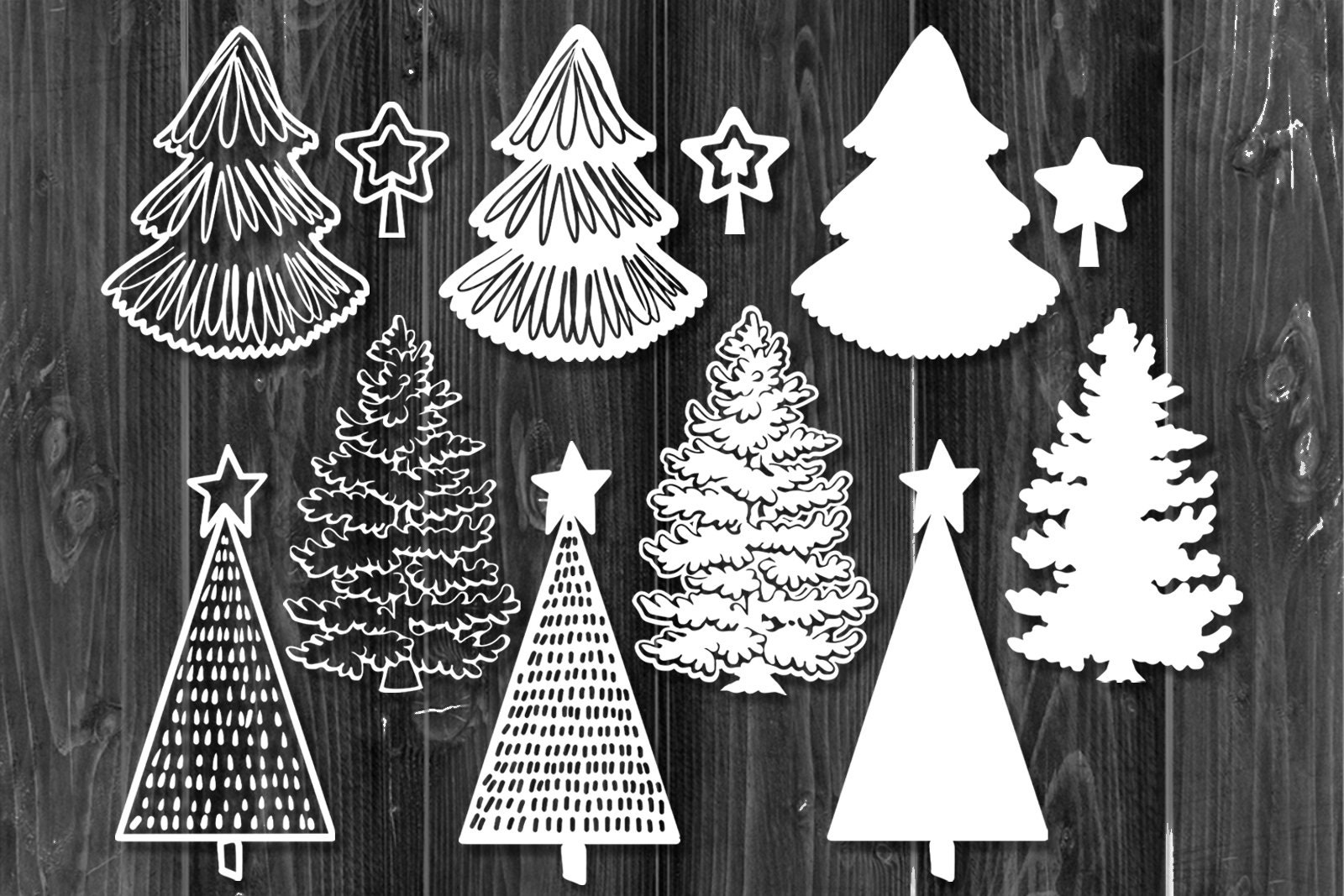 Christmas SVG Pine Tree Clipart 3 Designs Set 2 Decor - Etsy