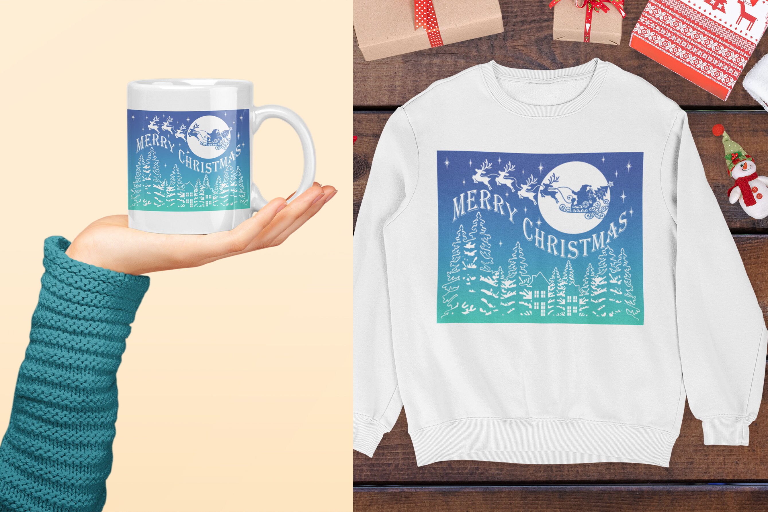 Christmas Scene Silhouette Design SVG Clipart Rectangle Decor Clip Art ...