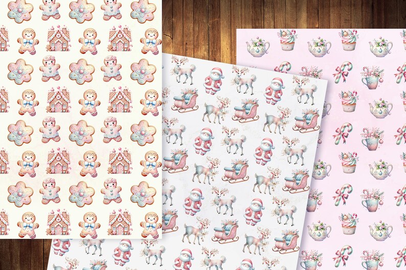 12 Pastel Christmas Elements Pattern Design Digital Paper 12 Inches ...