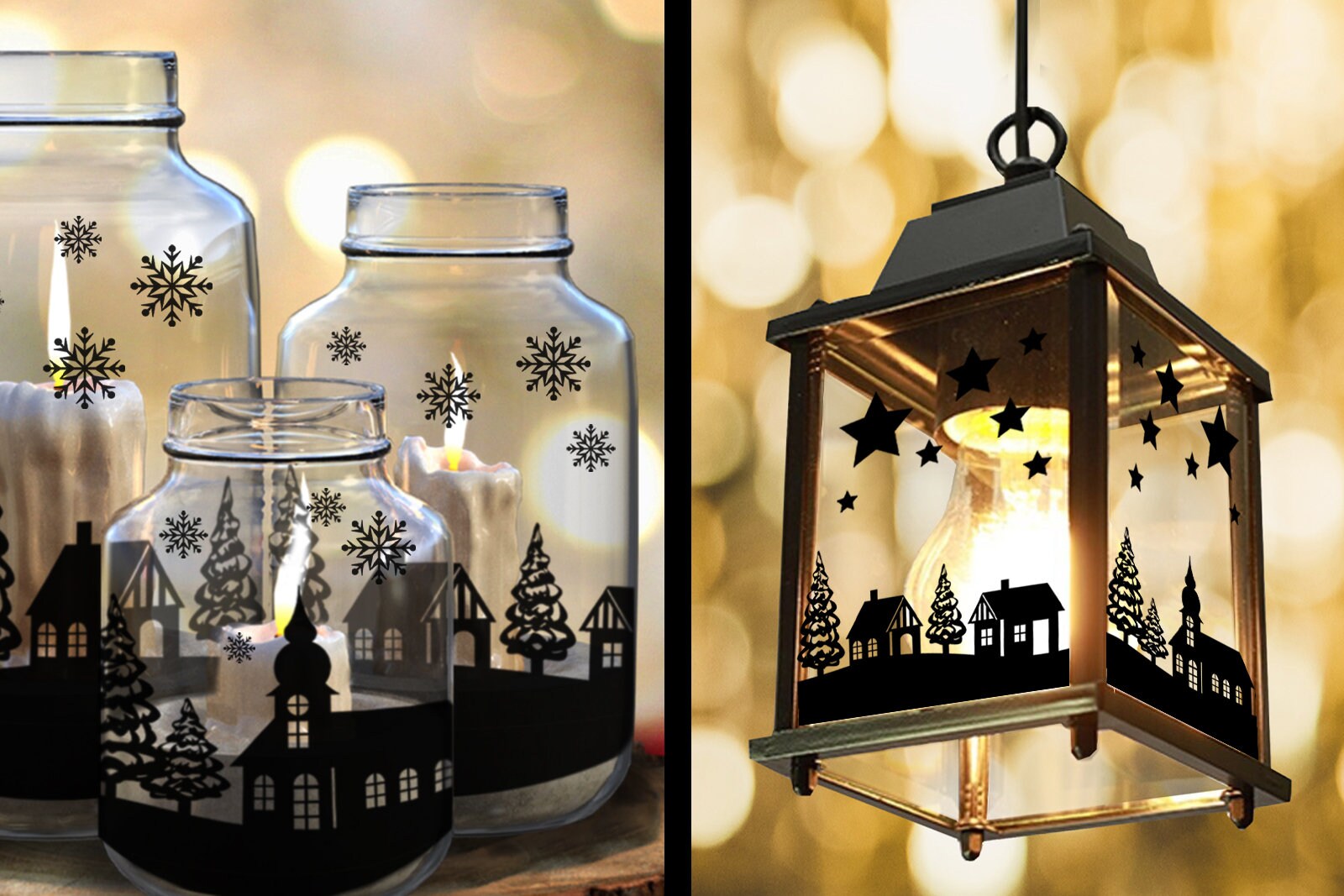 Christmas Scene SVG Silhouette Design Clipart Set Decor | Etsy
