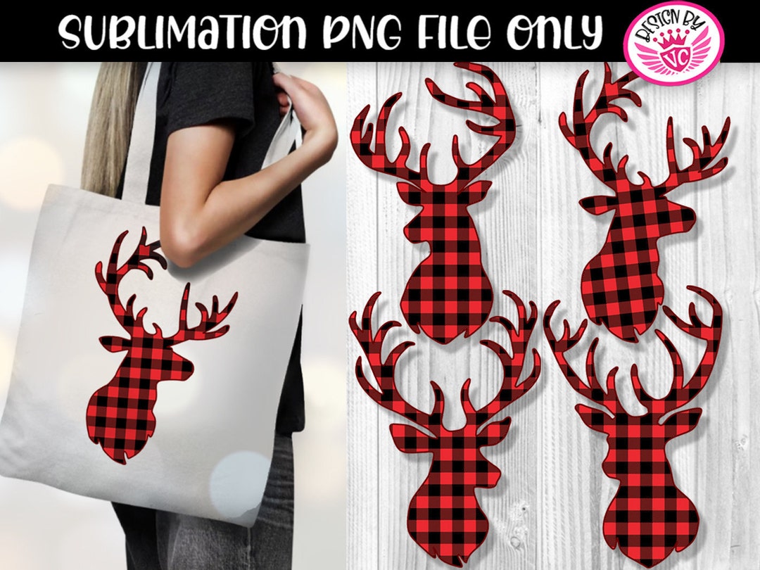 Red Buffalo Plaid Reindeer Sublimation PNG for Christmas Decorations ...