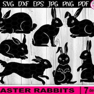 Easter Rabbit SVG 7 Designs Bunny Cut Files Silhouette Clipart Design ...