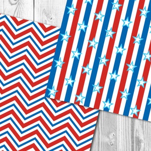 4th of July Digital Paper Set 3 - Red White and Royal Blue American ...