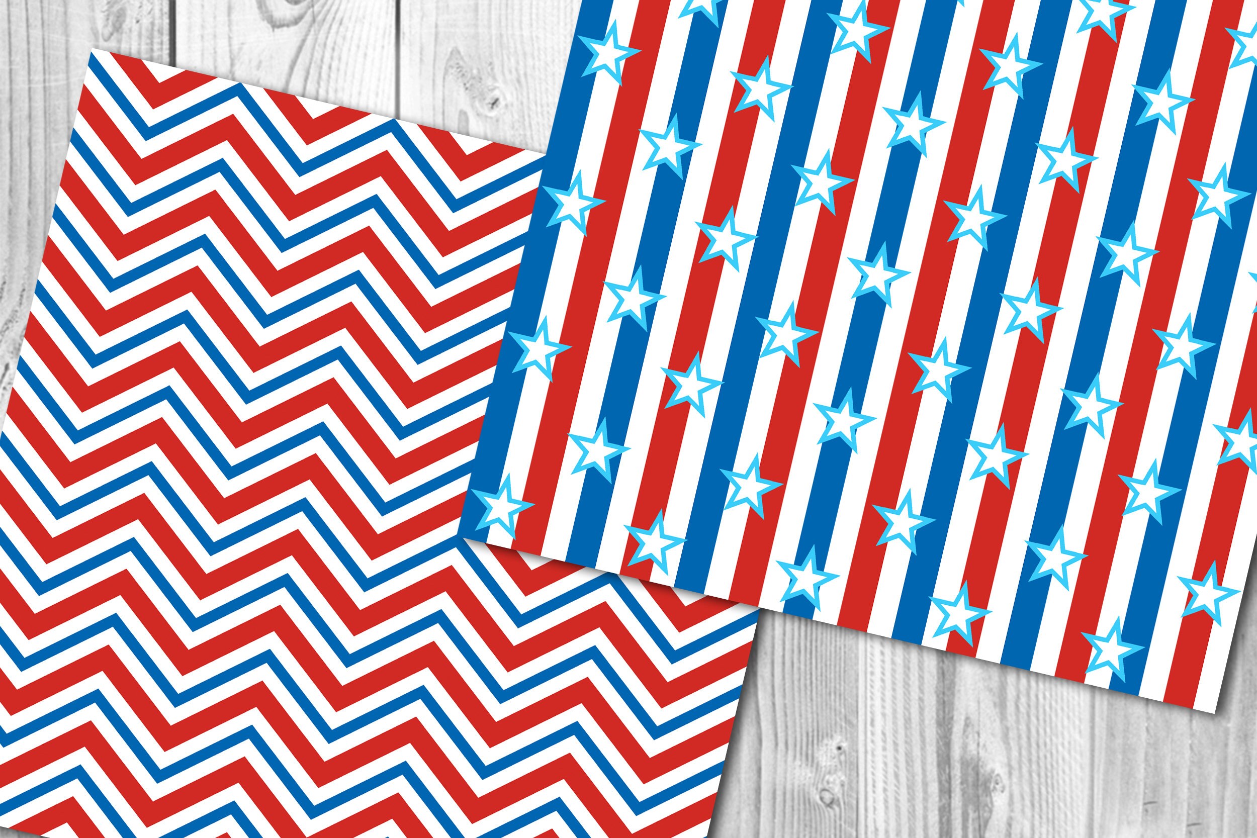 4th of July Digital Paper Set 3 Red White and Royal Blue American Flag ...