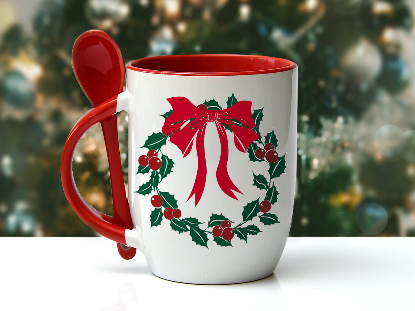 Christmas SVG Holly Wreath With Ribbon Bow Clipart Design - Etsy