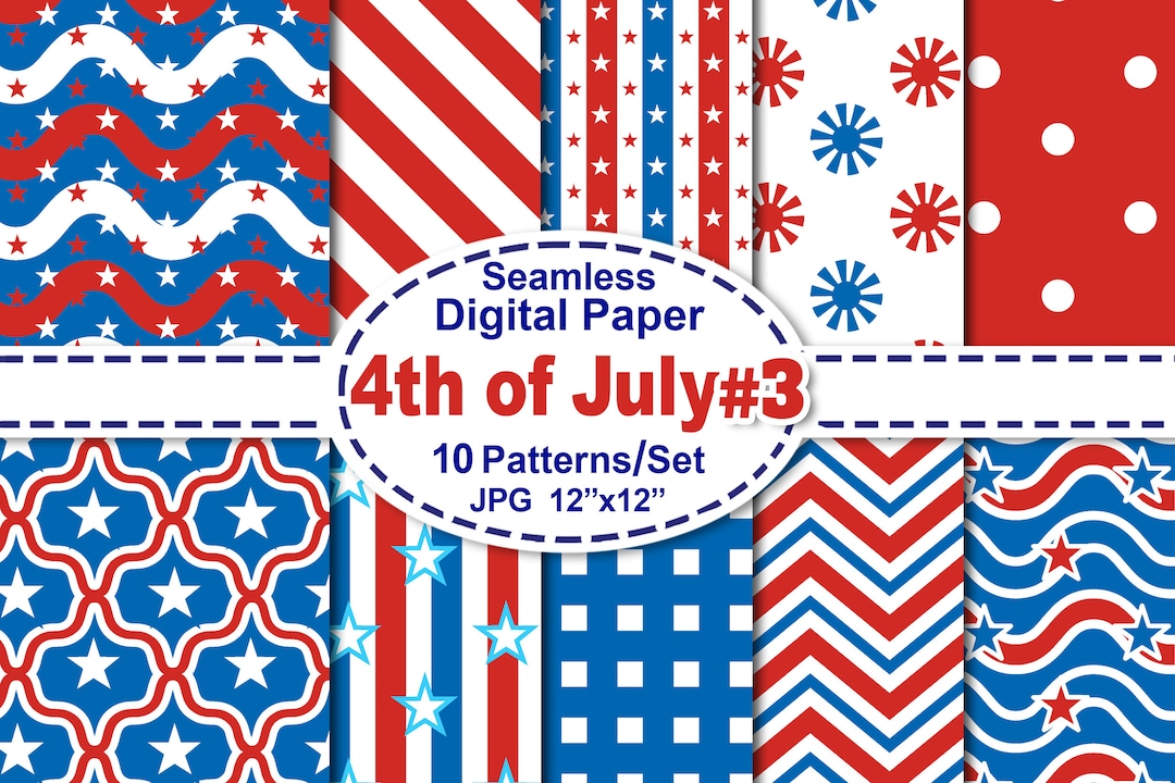 4th of July Digital Paper Set 3 - Red White and Royal Blue American ...