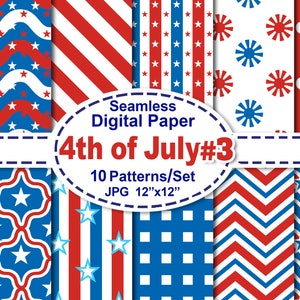 4th of July Digital Paper Set 3 - Red White and Royal Blue American ...