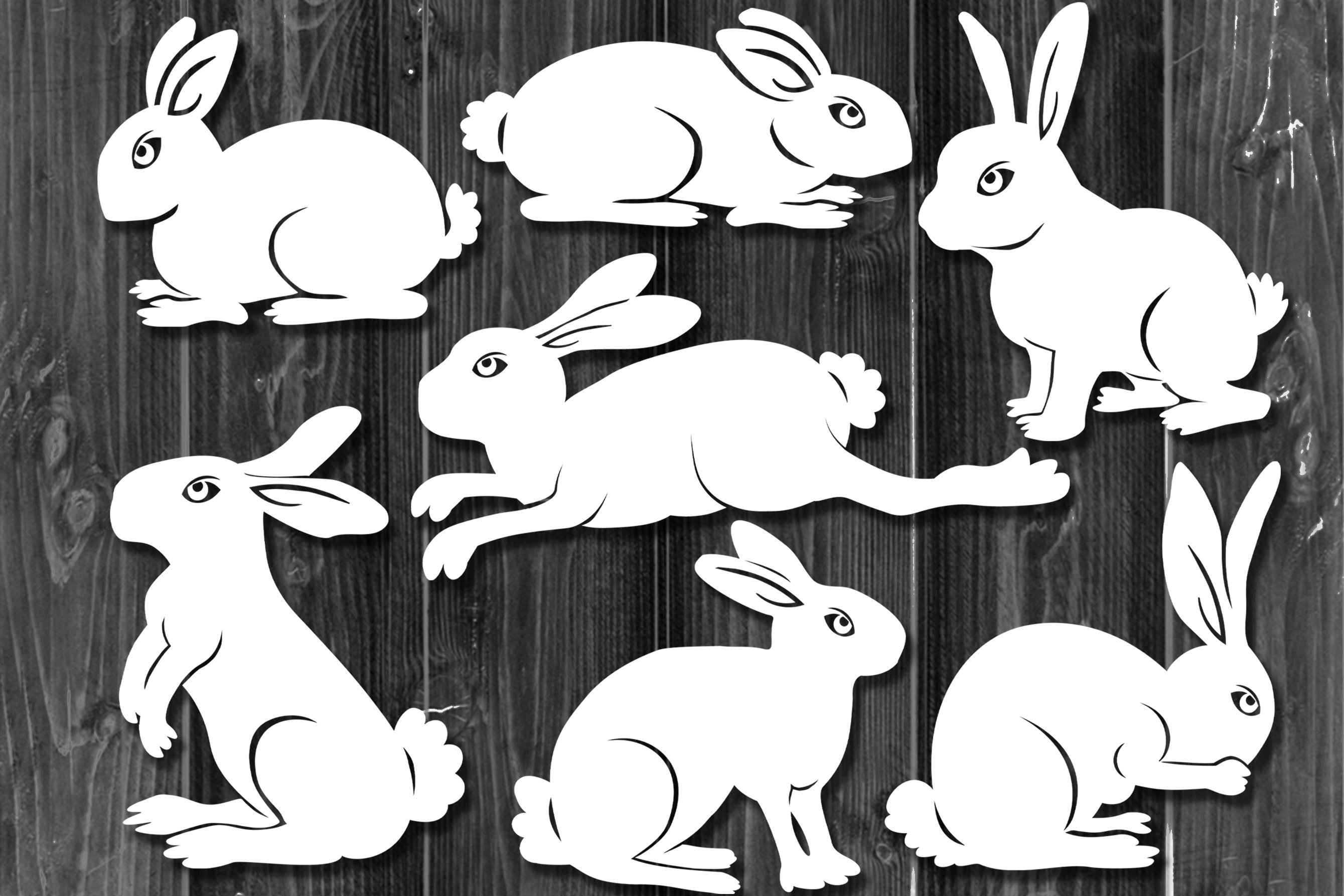 Easter Rabbit SVG V.2 Bunny Cut Files 7 Designs Silhouette Clipart ...