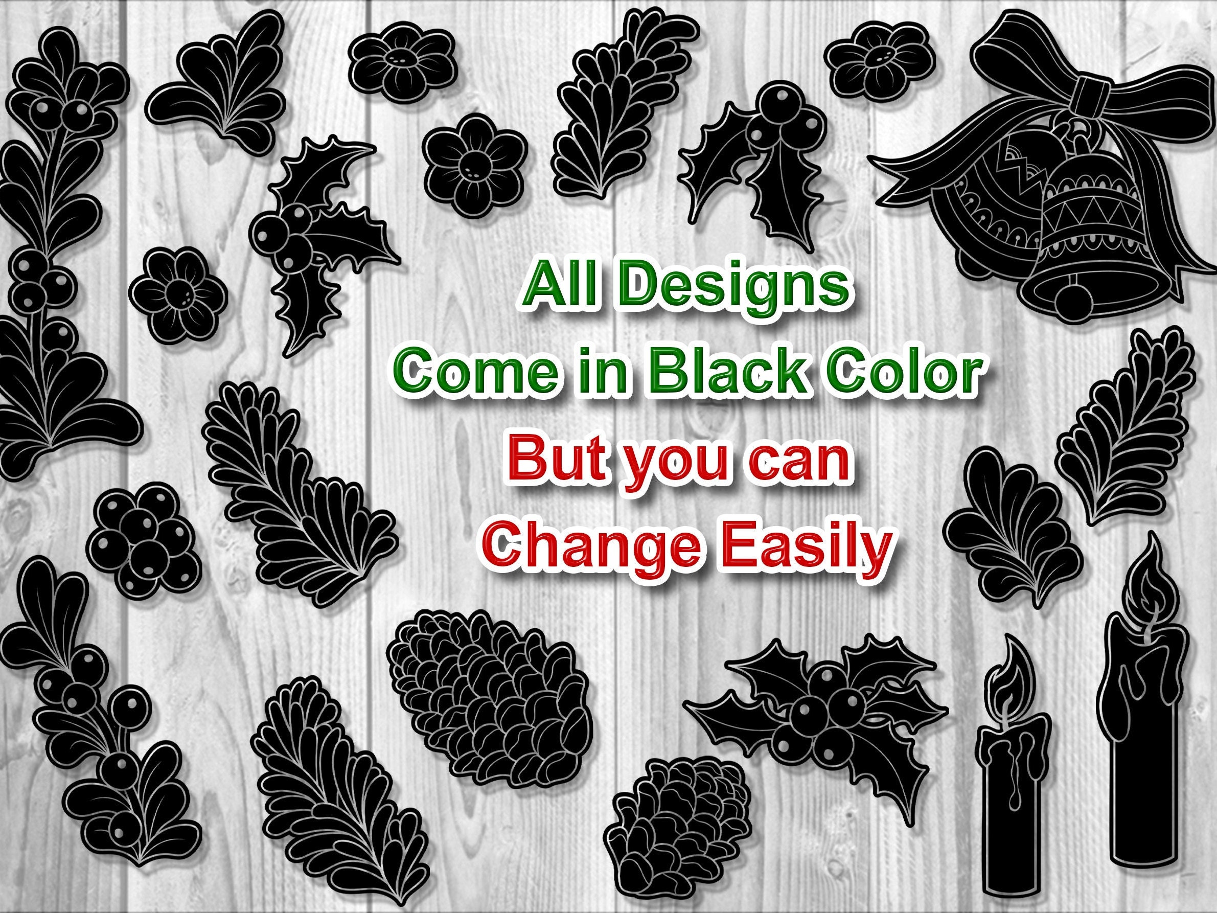 Christmas Elements SVG Silhouette Stencil Design Clipart Set Decor ...