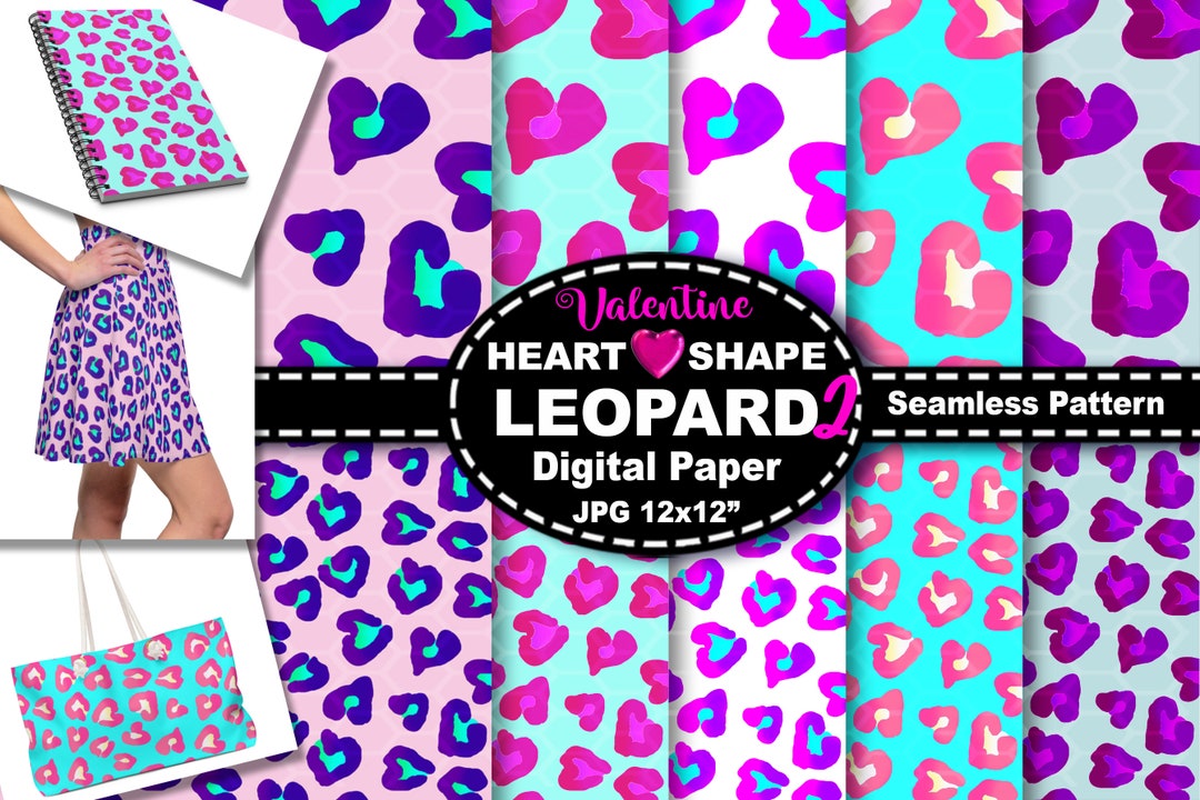 Holographic Leopard Heart Digital Paper, Gradient Seamless Pattern ...